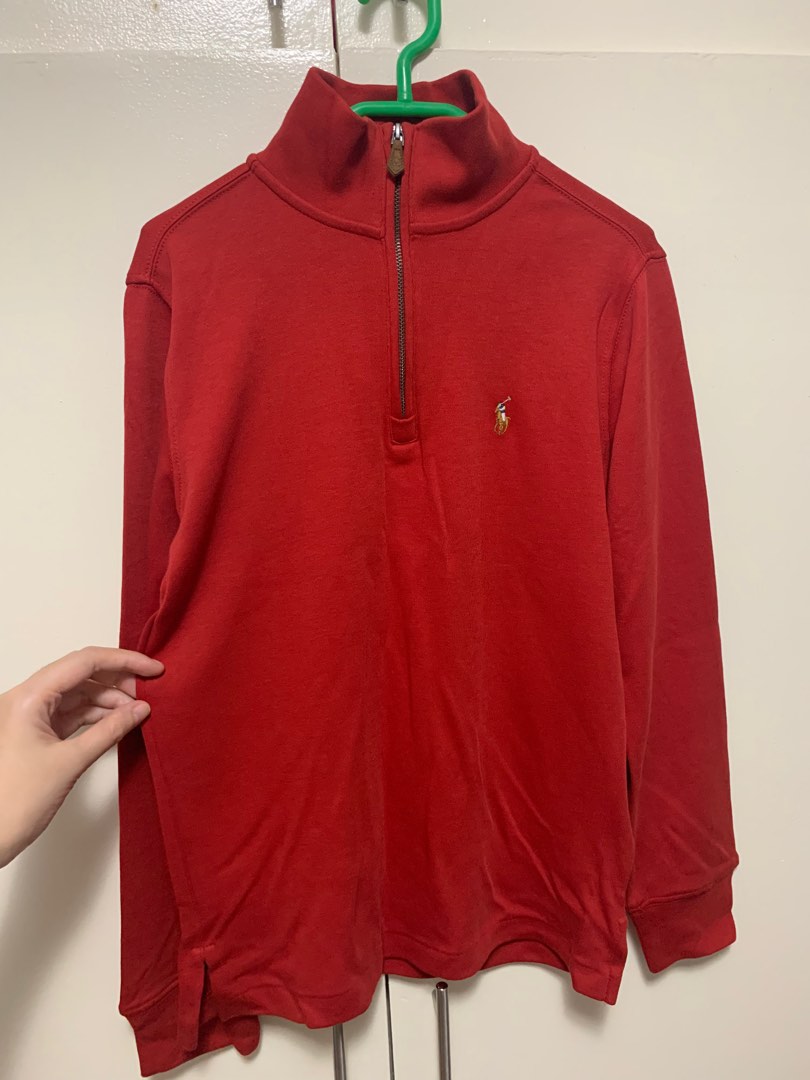 RALPH LAUREN RED HALF - ZIP SWEATER, Women's Fashion, Tops, Longsleeves ...