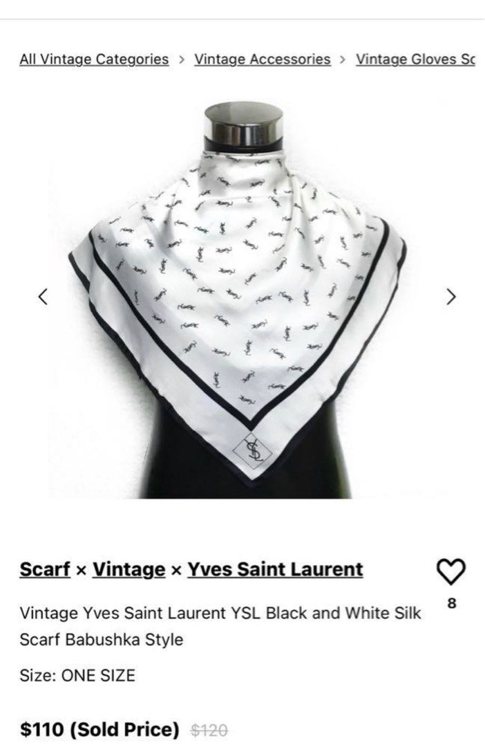 Rare Vintage YSL Silk Scarf, Luxury, Accessories on Carousell