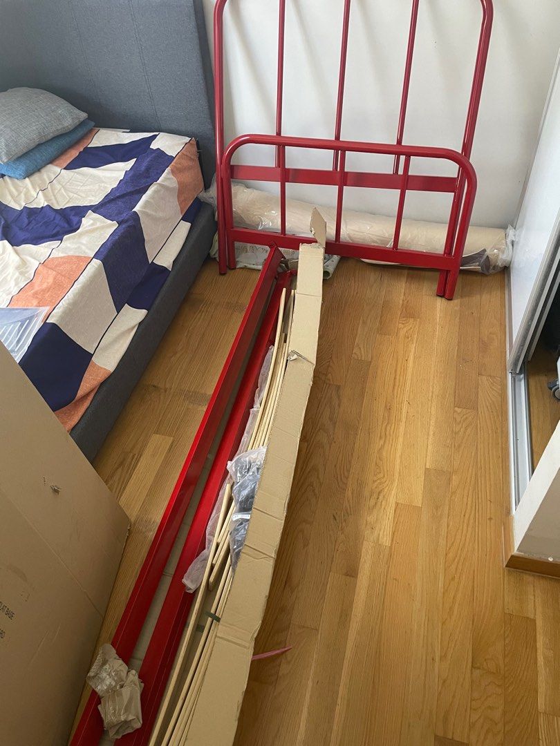 Red Single Bed Frame, Furniture & Home Living, Furniture, Bed Frames ...