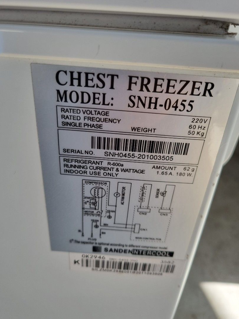 Sanden Chest Freezer 15.9 cu.ft. (Non-Inverter), TV & Home Appliances ...