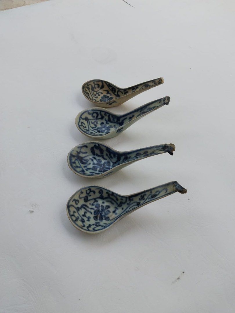 Sendok porselen antik vintage Chinese soup spoon shipwreck 4 pcs, Antik ...