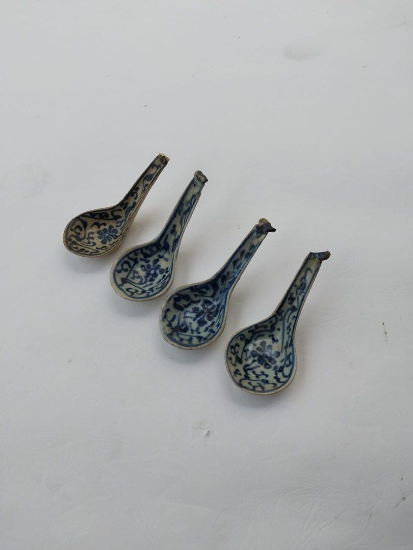 Sendok porselen antik vintage Chinese soup spoon shipwreck 4 pcs, Antik ...