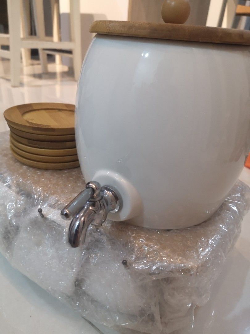 Set of water dispenser, coaster and cups, Furniture & Home Living ...