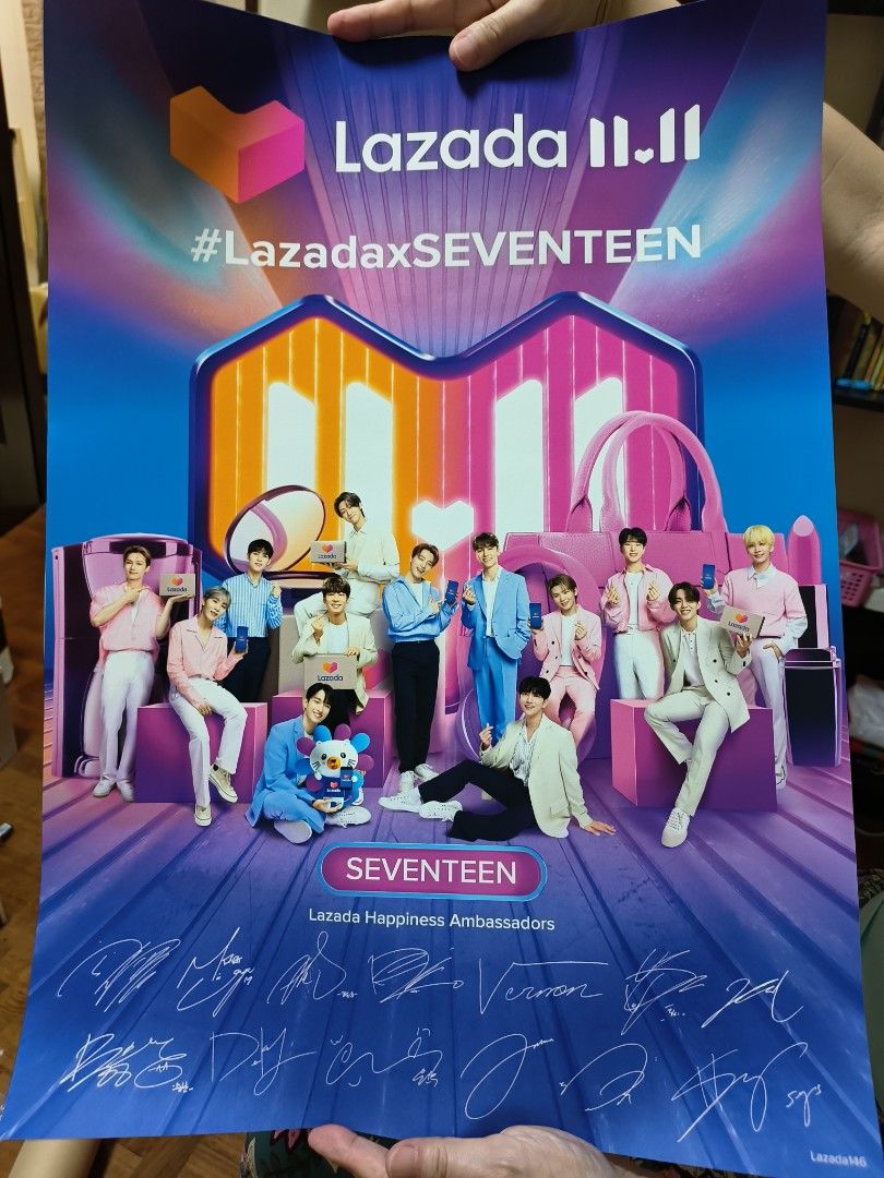 Seventeen Lazada 11.11 Signed Poster w/ poster tube, Hobbies & Toys ...