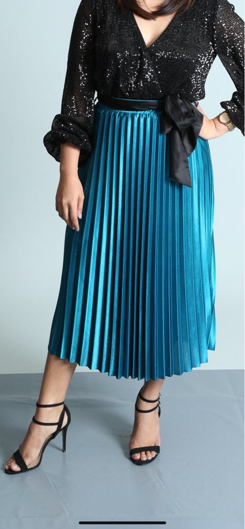 Shein Electric Pleated Satin Skirt, Women's Fashion, Bottoms, Skirts on ...