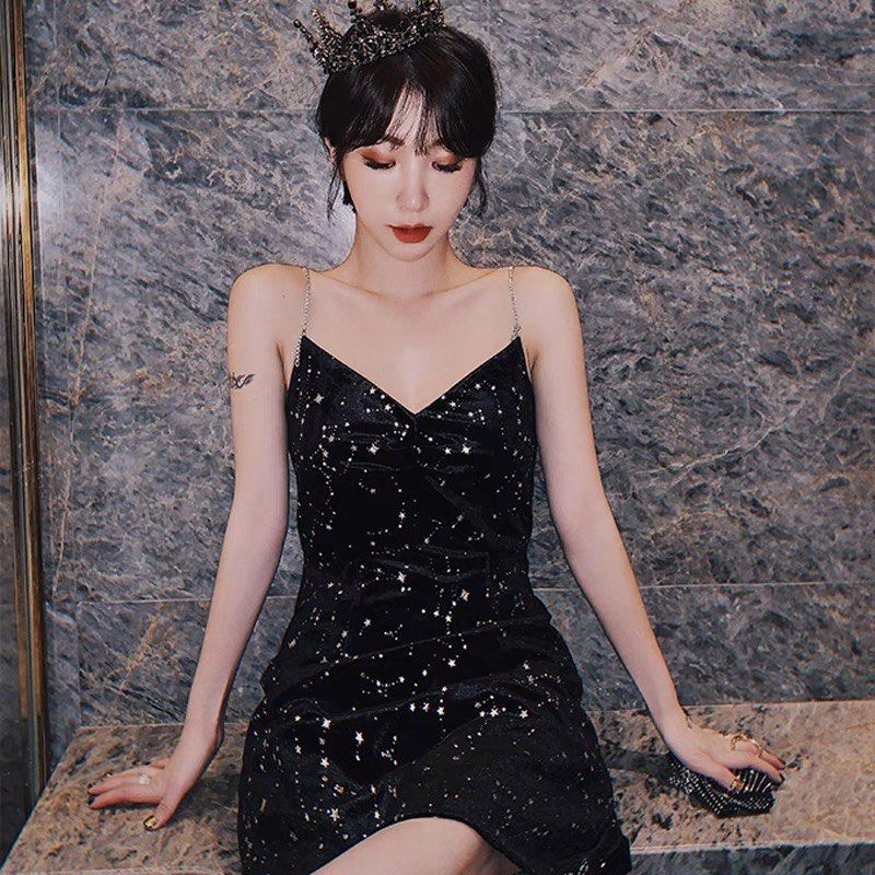 Padded Silver Stars Black Dress Womens Fashion Dresses And Sets Dresses On Carousell