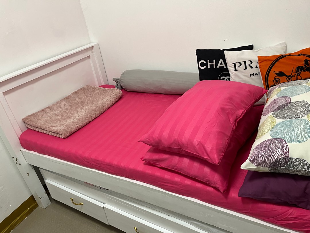 Single with pull out bed with cabinet, Furniture & Home Living, Bedding ...