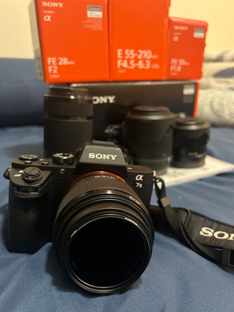 Sony A7II camera with 5 lenses., Photography, Cameras on Carousell