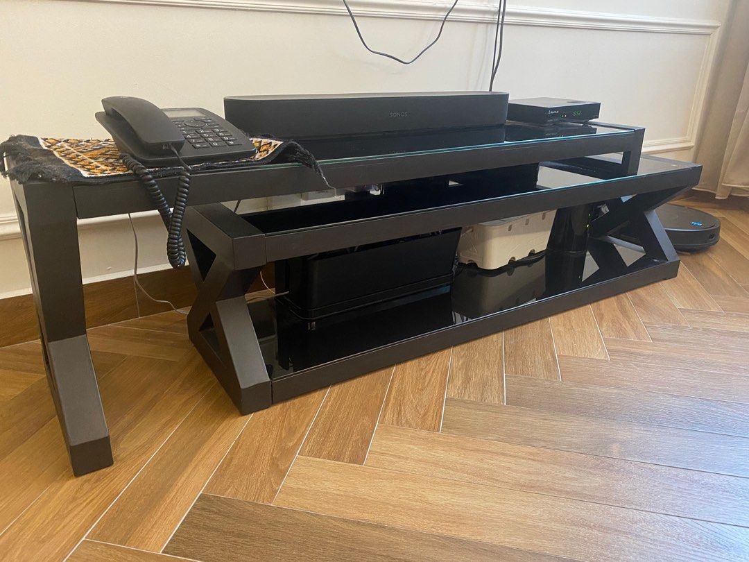 Stacked Glass Metal TV Console, Furniture & Home Living, Furniture, TV ...