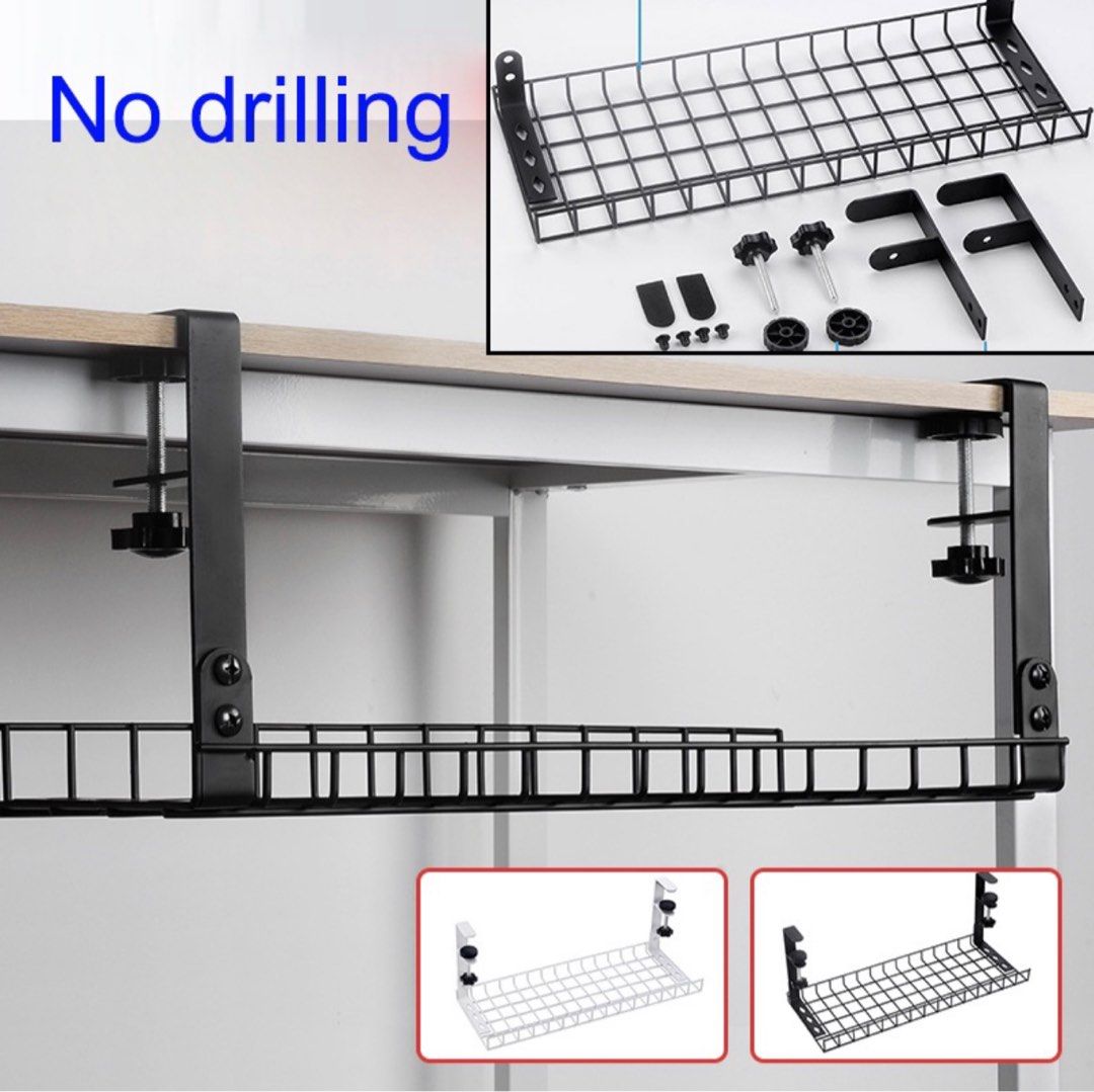 Under Table Hanging Rack Cable Management Tray. No Drill, Furniture ...