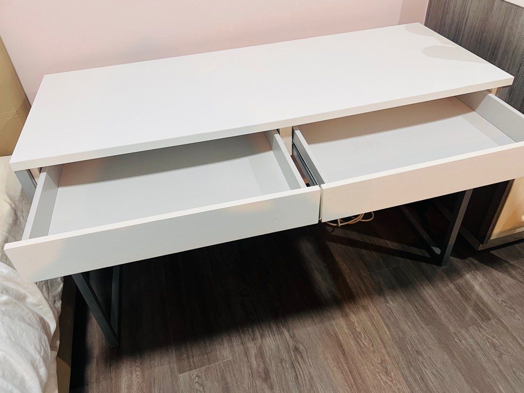 White Study Table with Storage, Furniture & Home Living, Furniture ...