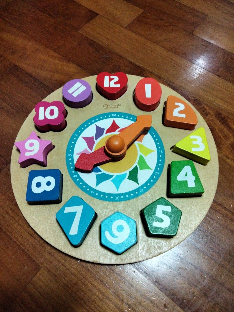 Wooden clock and shape toy, Babies & Kids, Infant Playtime on Carousell