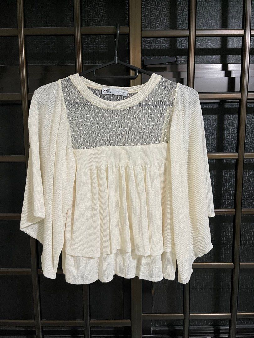 ZARA - (S) Off-white Lacy Blouse, Women's Fashion, Tops, Other Tops on Carousell