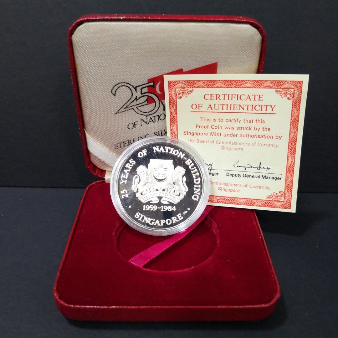 1984 Singapore 25 Years of Nation-Building SGD 5 Dollar Proof Coin No ...
