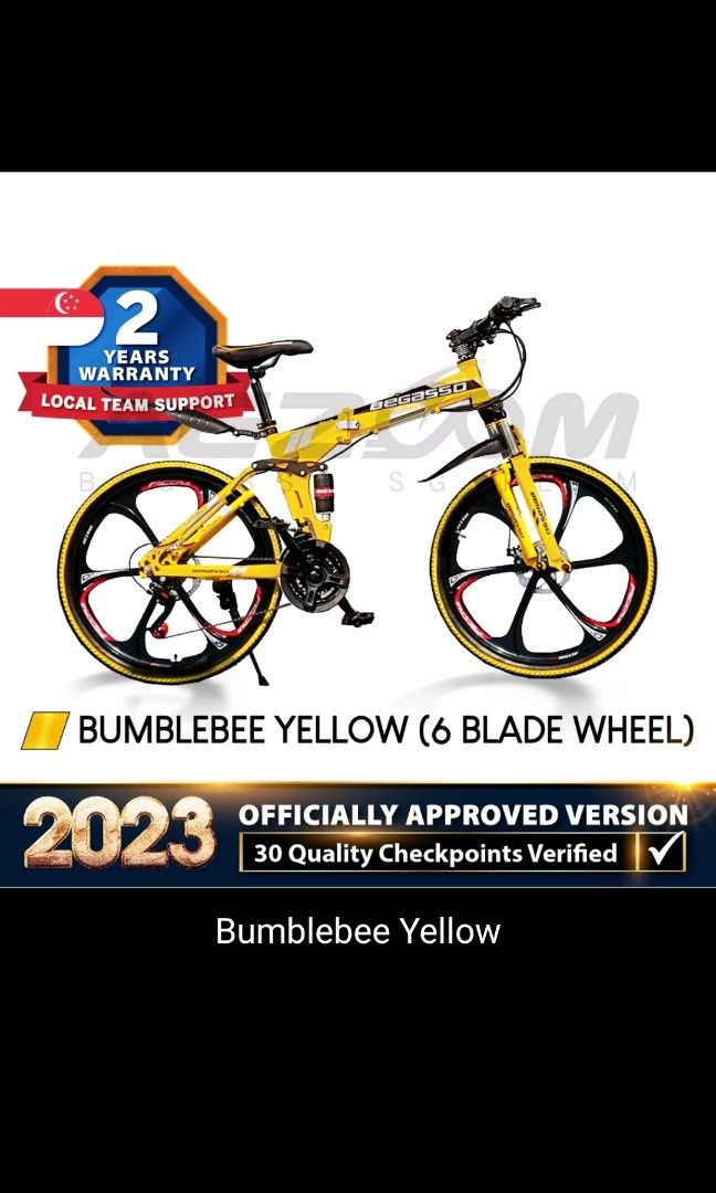 3weeks new Begasso 6 Blade 26" Bicycle Bumblebee Yellow with Back Rack ...