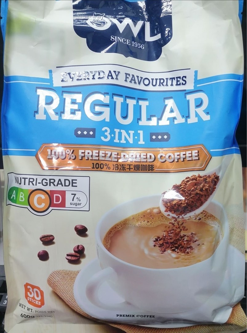 30 sticks Owl Regular 100% Freeze-Dried Premix Coffee 600g 3 in 1, Food ...
