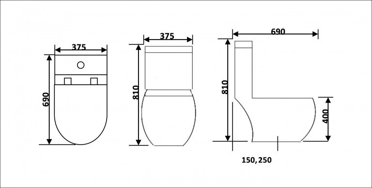 Baron W818 One Piece Rimless WC Toilet Bowl with Geberit Fitting Swiss ...