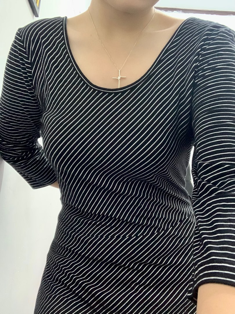 Basic horizontal line black dress, Fesyen Wanita, Pakaian Wanita, Gaun ...