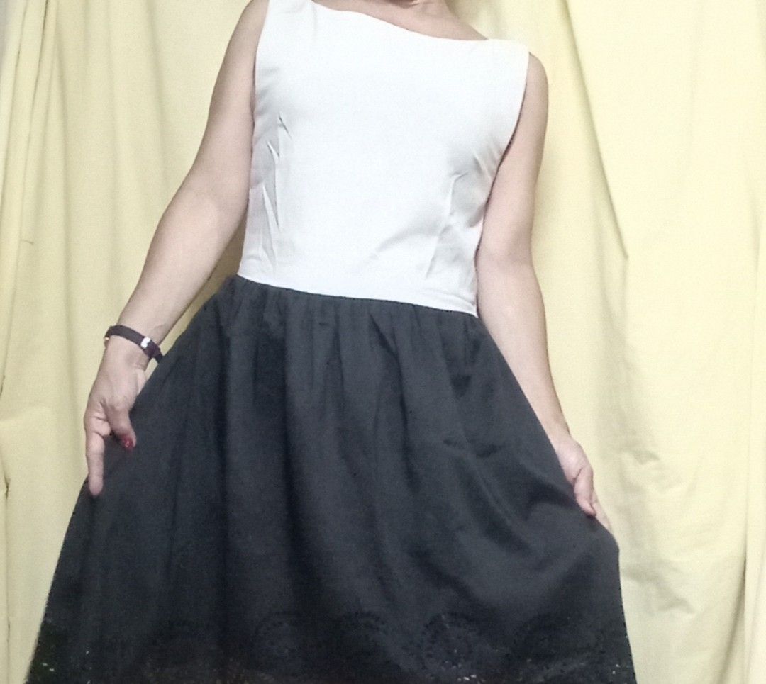 Black Spiral Twirl Froch Bottom Cream Top Combi Dress, Women's Fashion ...