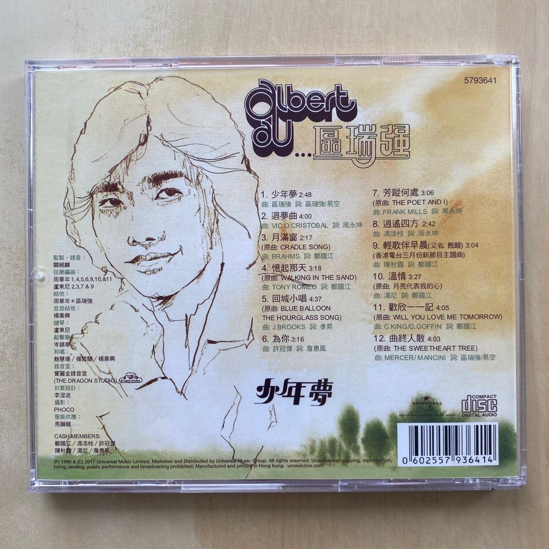 CD丨區瑞強 少年夢 (環球經典禮讚再生版) / Albert Au Shao Nian Meng (Original Album ...
