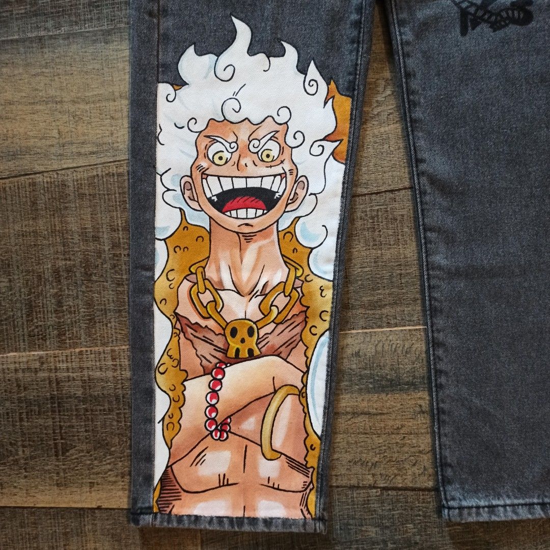 Handpainted One Piece Pants (Luffy), Women's Fashion, Bottoms, Jeans on ...