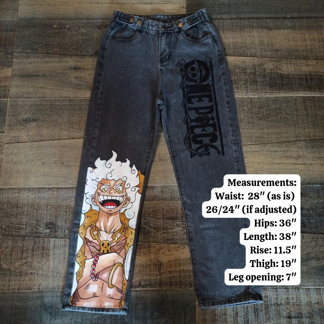 Handpainted One Piece Pants (Luffy), Women's Fashion, Bottoms, Jeans on ...