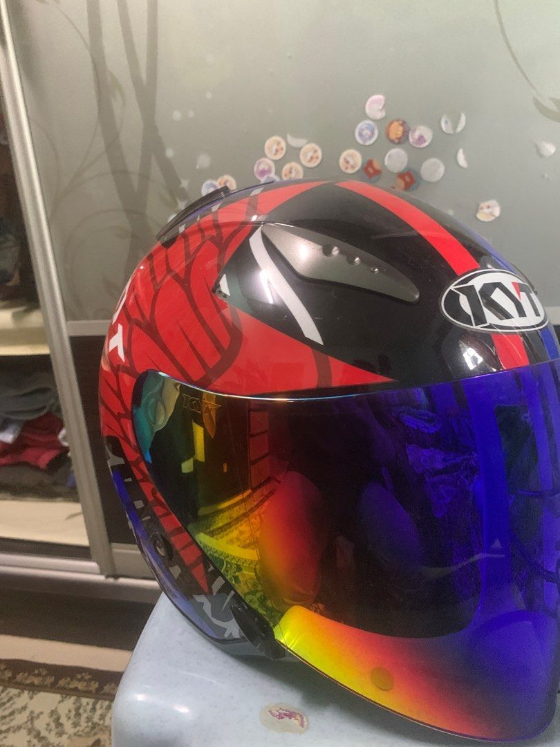 HELMET KYT BIRU MERAH JDT ITALIAN, Motorbikes on Carousell