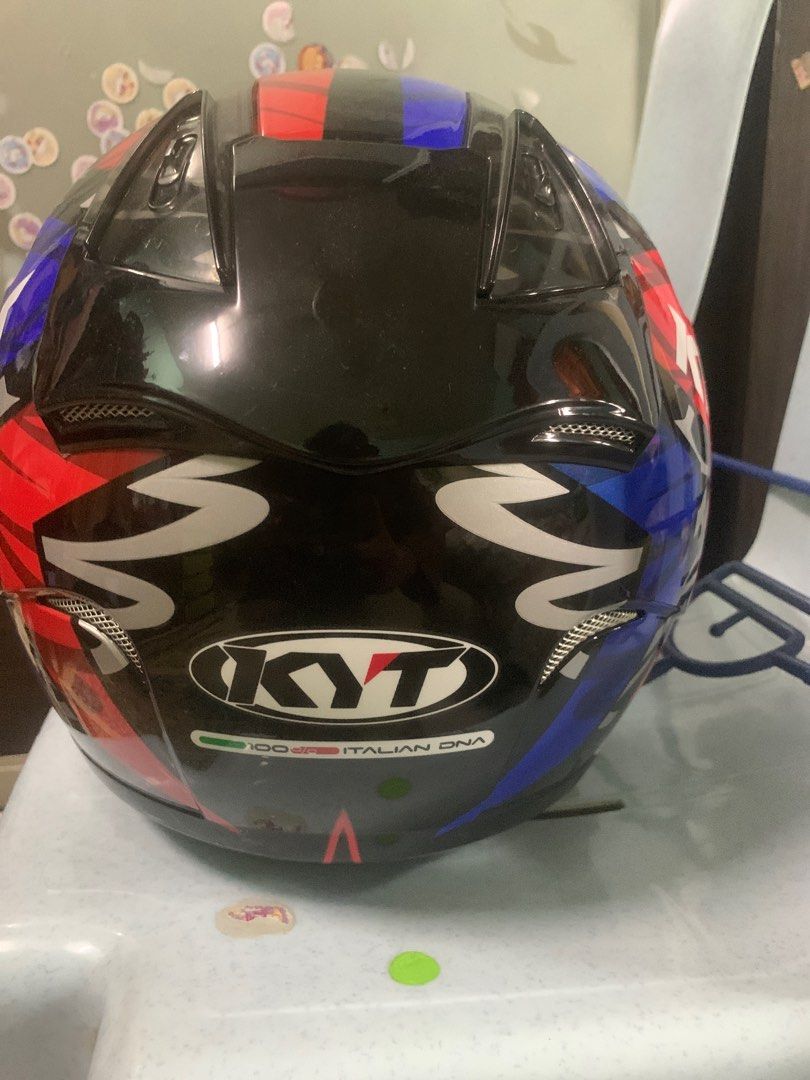 HELMET KYT BIRU MERAH JDT ITALIAN, Motorbikes on Carousell