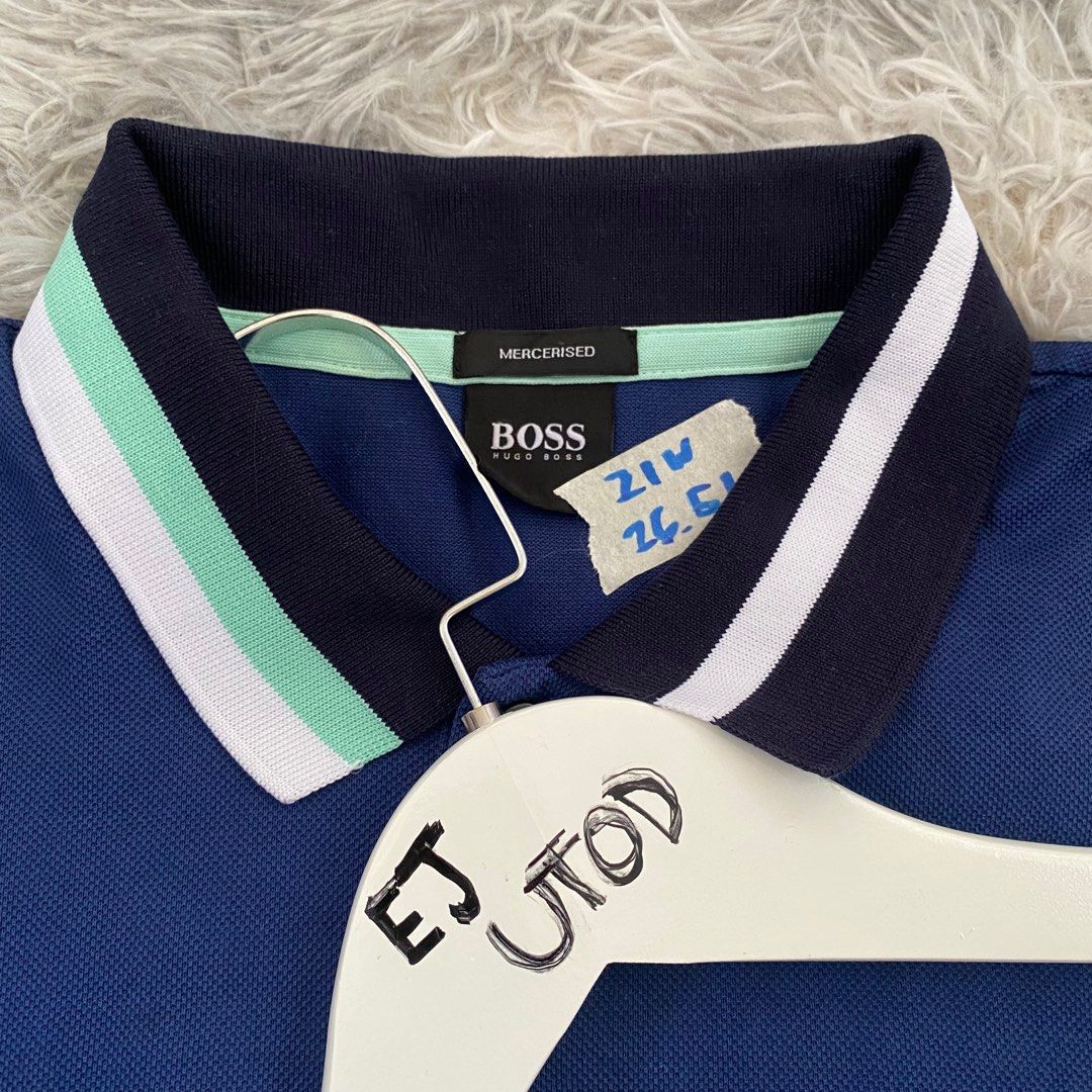 Hugo Boss Mercerised Tri-Tone Tipped Cobalt Blue Polo Shirt | Size L ...