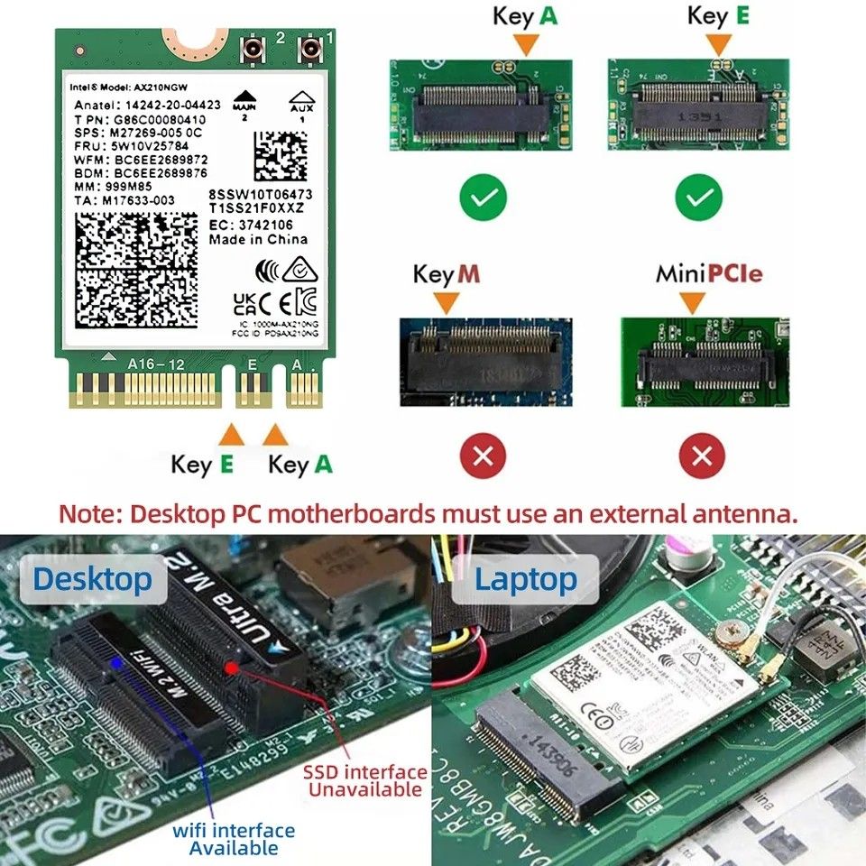 Intel AX210 AX210NGW WIFI 6E M.2 Card Bluetooth v5.3, Computers & Tech ...