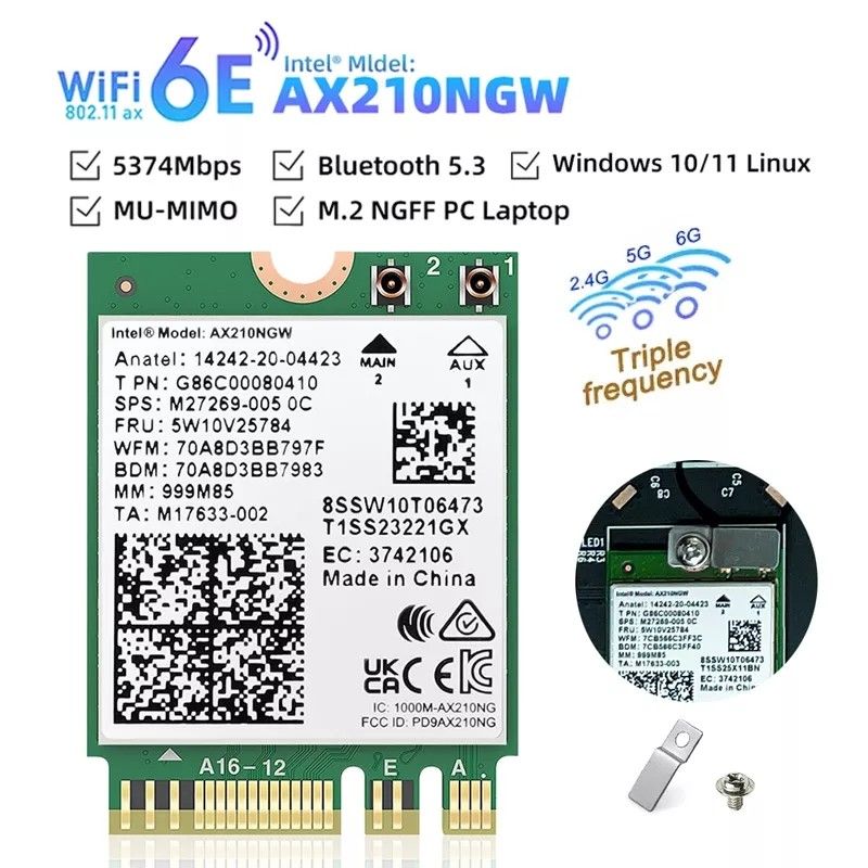 Intel AX210 AX210NGW WIFI 6E M.2 Card Bluetooth v5.3, Computers & Tech ...