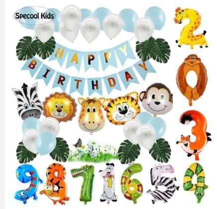 Kids Birthday Animal Numbers Balloon Set Forest Animals Theme Party ...