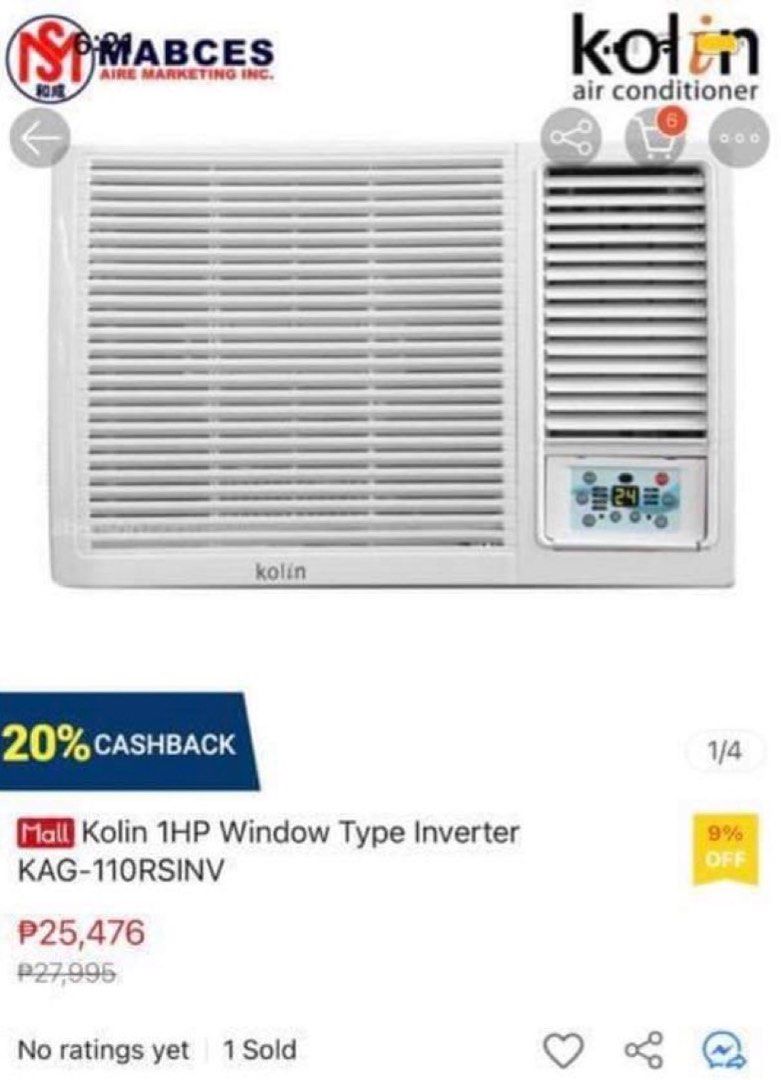 Kolin 1HP Inverter Window Type, TV & Home Appliances, Air Conditioning ...