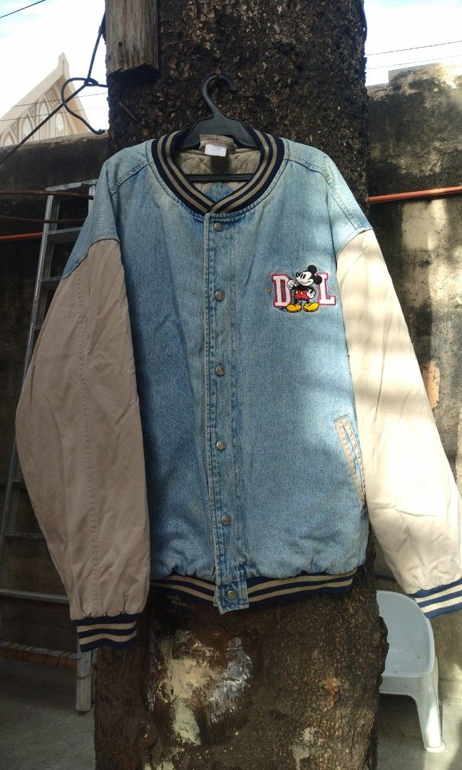 Mickey Mouse DL Denim Varsity Jacket Vintage, Men's Fashion, Coats ...