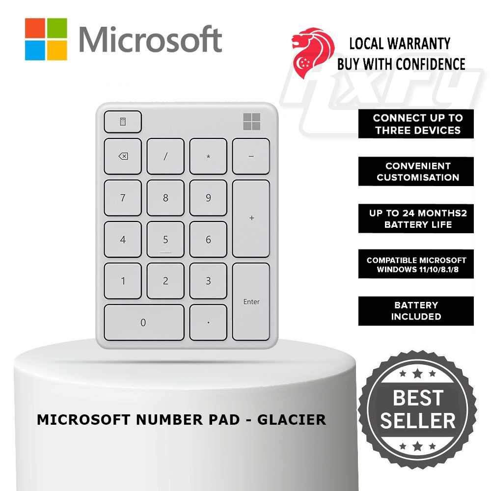 Microsoft Number Pad Wireless Ergonomic Keyboard with Bluetooth slim ...