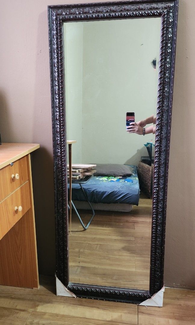 Mirror Cermin Tinggi Ukiran Kayu, Furniture & Home Living, Home Decor ...