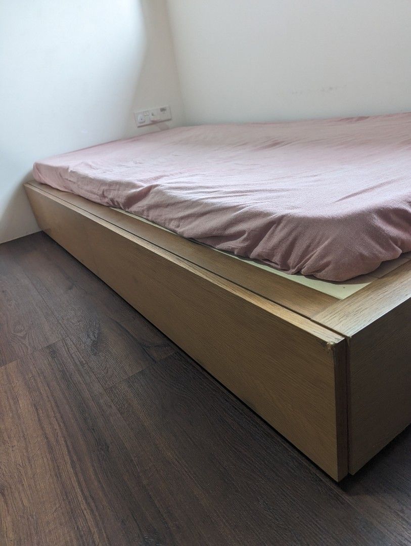 Muji Single Storage Bed- Oak Wood, Furniture & Home Living, Furniture ...