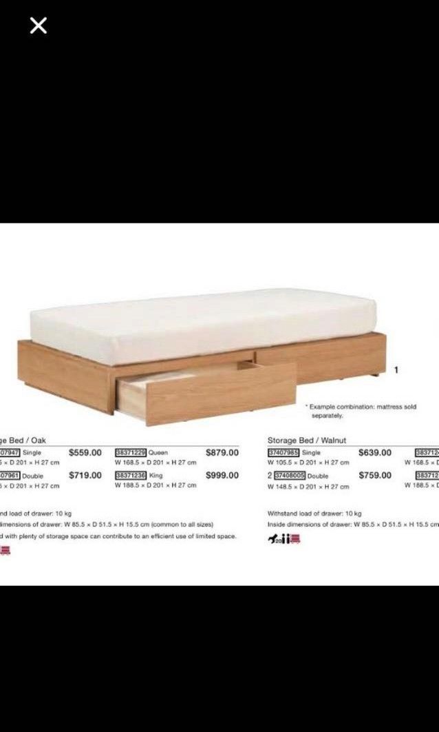 Muji Single Storage Bed- Oak Wood, Furniture & Home Living, Furniture ...