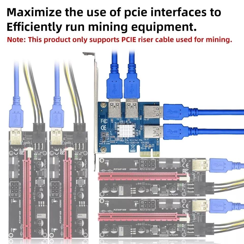 PCIE to 4 USB 3.0 Splitter Riser Card Adapter x16, Computers & Tech ...