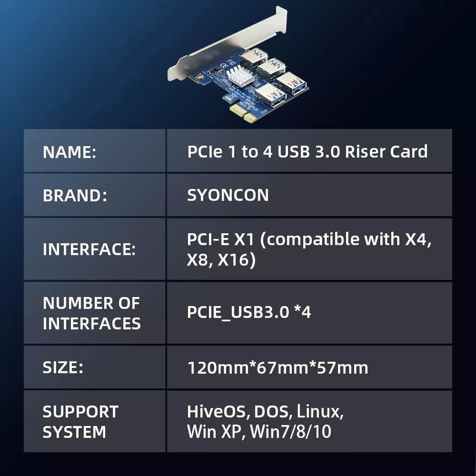 PCIE to 4 USB 3.0 Splitter Riser Card Adapter x16, Computers & Tech ...