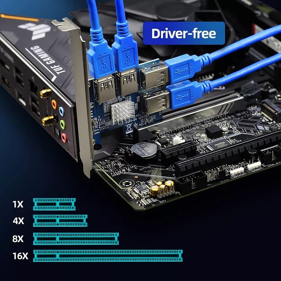 PCIE to 4 USB 3.0 Splitter Riser Card Adapter x16, Computers & Tech ...