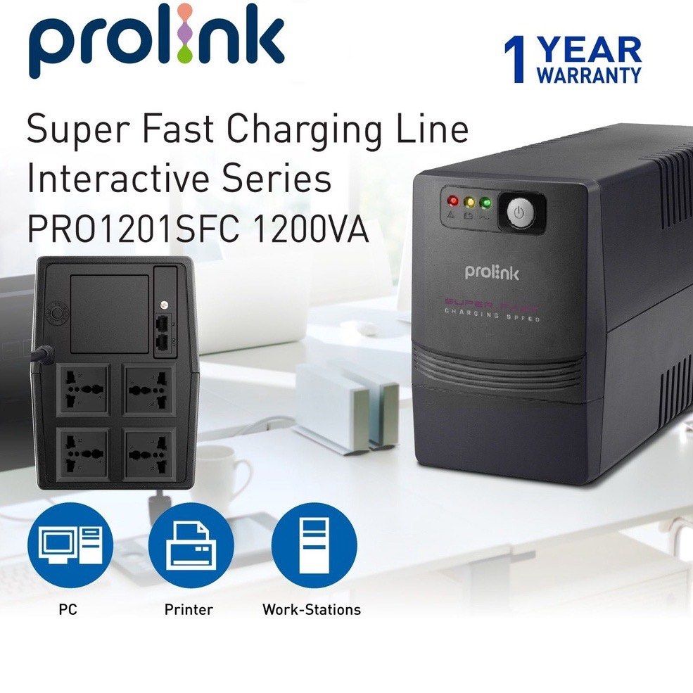 PROLiNK PRO1201SFC 1200VA UPS Power Supply with built in AVR 4 output ...