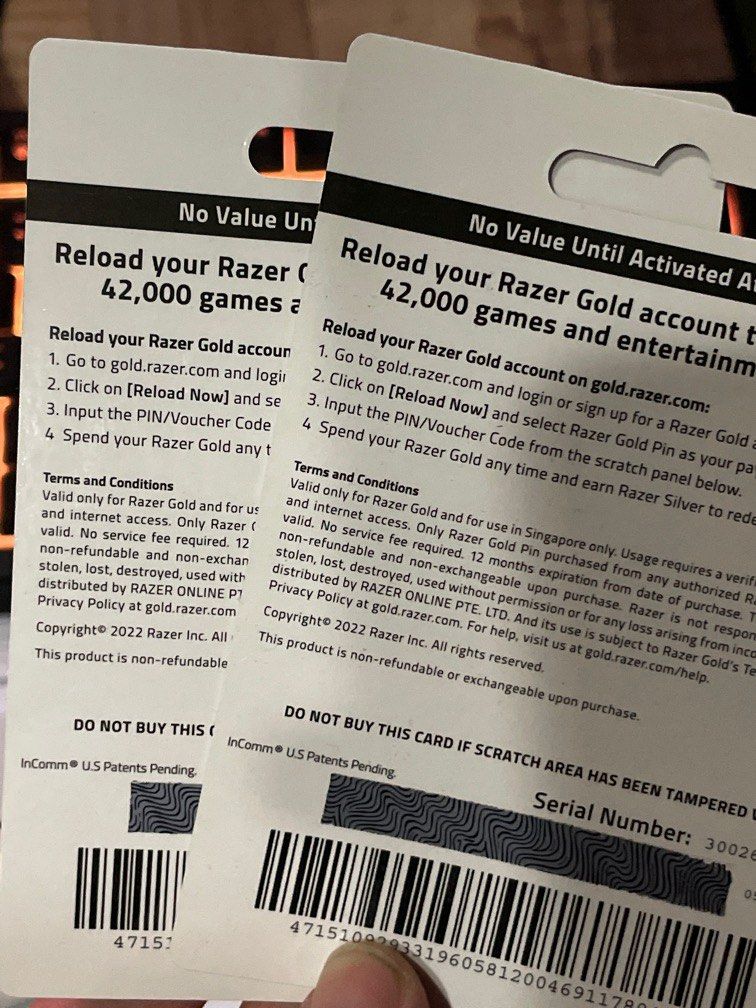 Selling 2x $50 Razer gold cards, Video Gaming, Gaming Accessories, Game ...