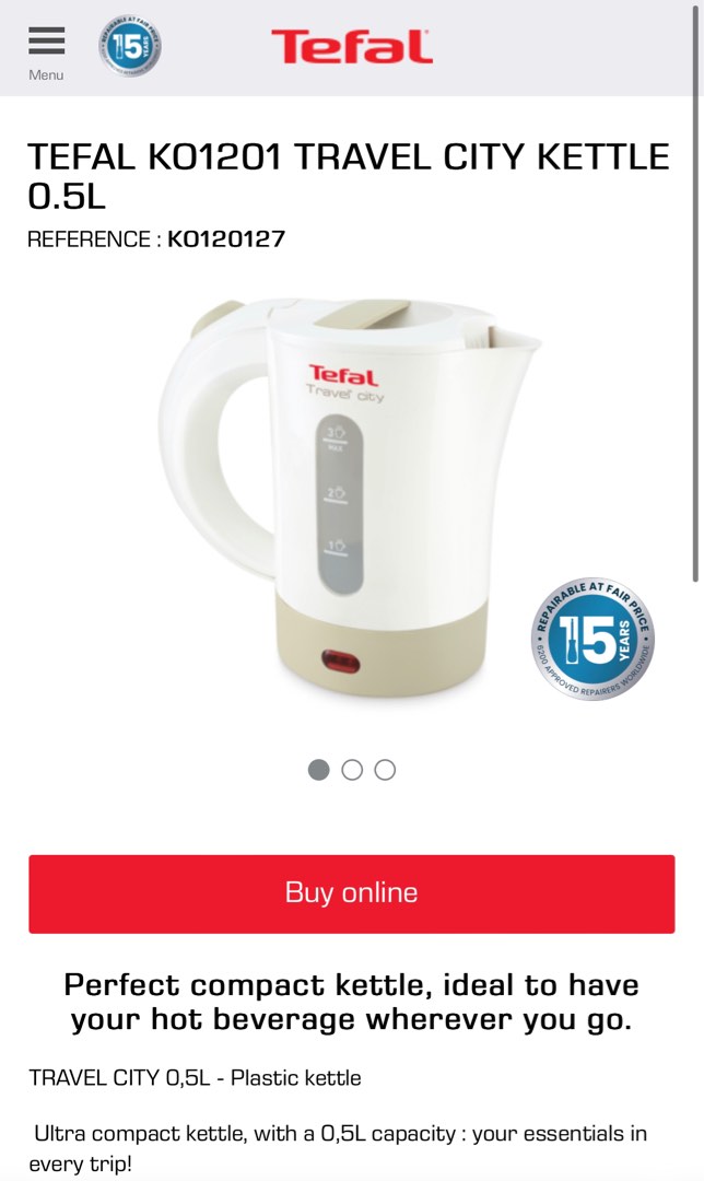 Tefal travel city kettle 0.5L, TV & Home Appliances, Kitchen Appliances ...