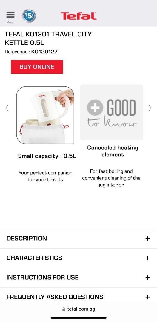 Tefal travel city kettle 0.5L, TV & Home Appliances, Kitchen Appliances ...