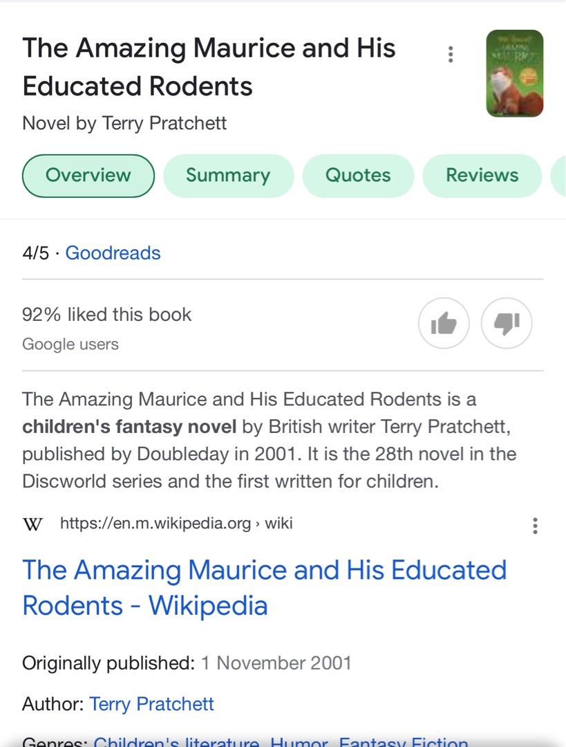 The Amazing Maurice and His Educated Rodents Novel by Terry Pratchett ...