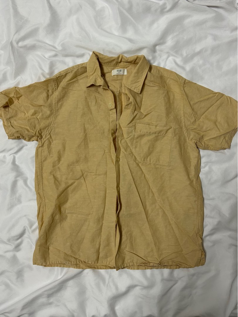 Uniqlo Linen Beige Polo, Men's Fashion, Tops & Sets, Formal Shirts on ...