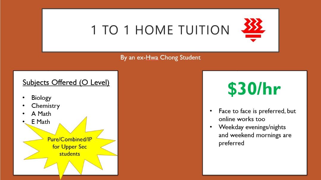 1-to-1 Affordable Home Tuition (Biology/Chemistry/Maths for Secondary ...