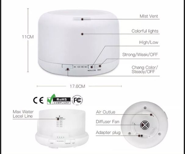 500ML 4 in 1 Ultrasonic Humidifier, with remote control, Aroma Purifier ...