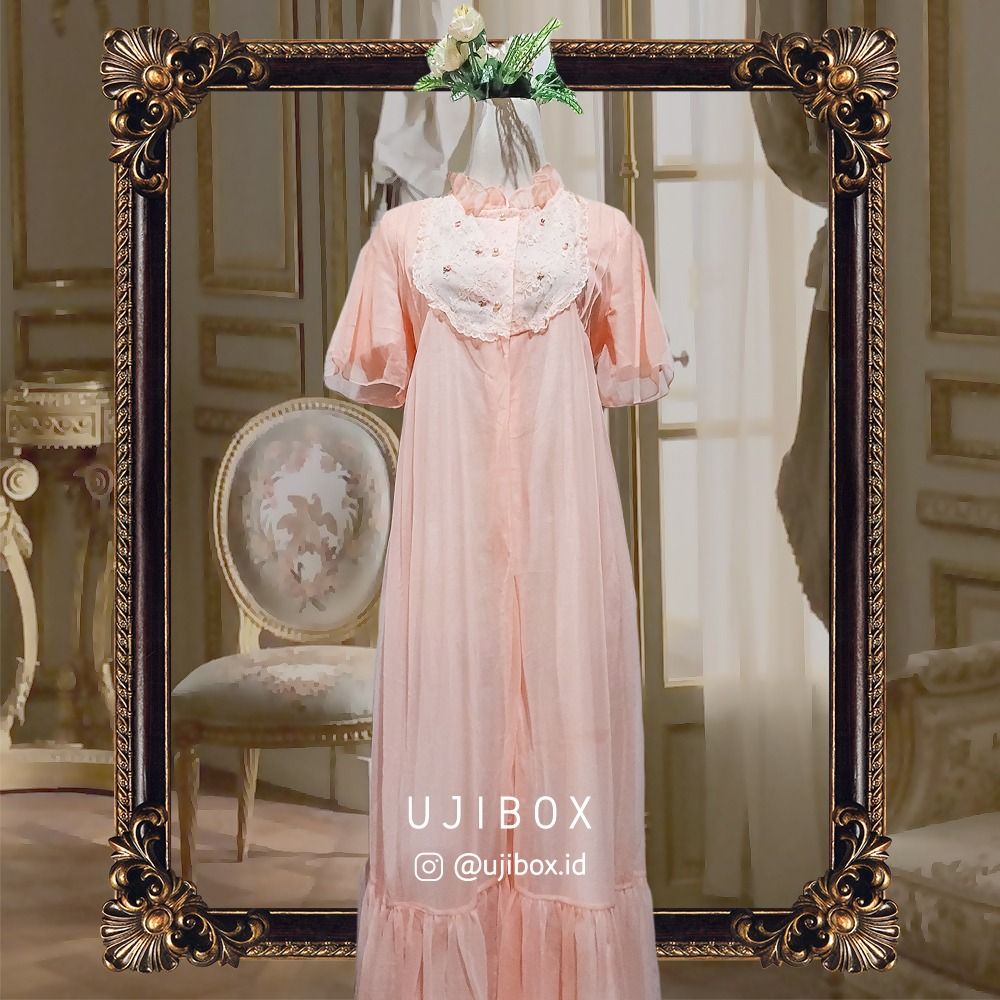 Baroness Peach Laced Ruffle Sleep Gown Gaun Noni Vintage Ujibox, Fesyen ...